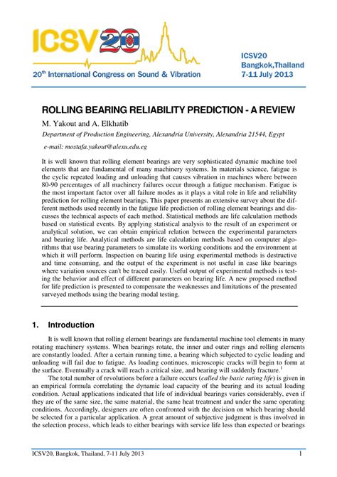 Pdf Rolling Bearing Reliability Prediction A Review