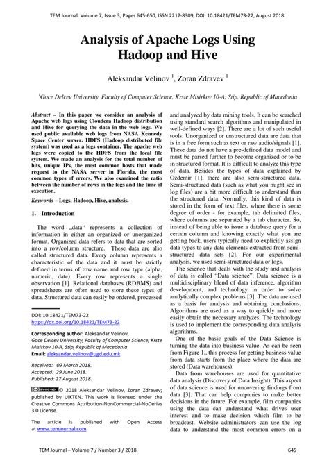 Pdf Analysis Of Apache Logs Using Hadoop And Hive