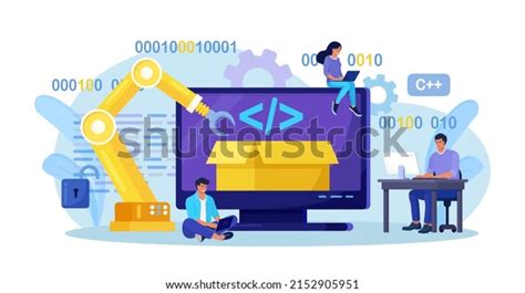 Developers Creating Software Script Computer Open Stock Vector Royalty