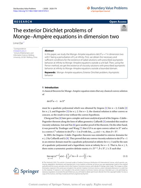 Pdf The Exterior Dirichlet Problems Of Monge Ampère Equations In Dimension Two