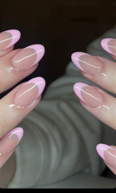 Nails Oval French Manicure Pink Tip Nails Pink Acrylic Nails