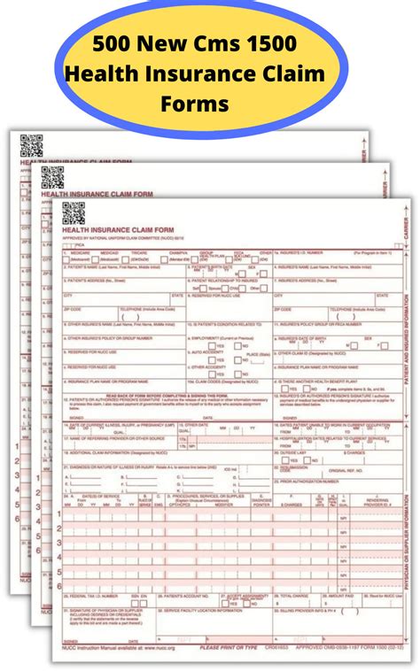 Cms 1500 Hcfa Health Insurance Claim Forms Package Cms 1500 Health