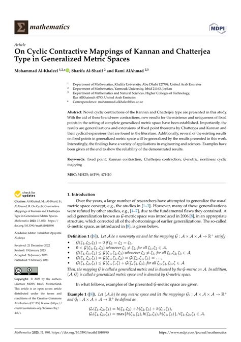 Pdf Citation Mathematics On Cyclic Contractive Mappings Of Kannan And Chatterjea Type In