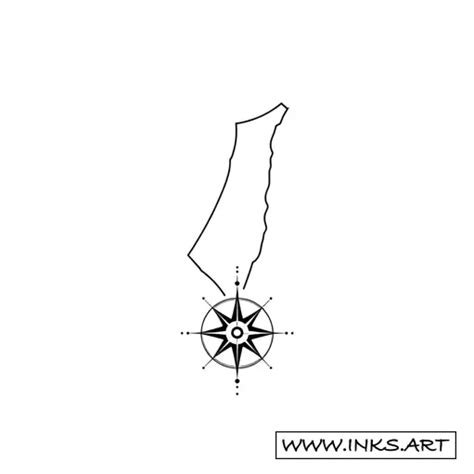 Tattoo Design Israel Outline With Compass Symbol Style Minimalist