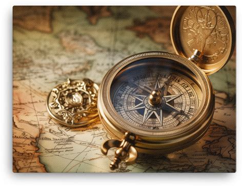 Vintage Navigational Compass On World Map Canvas Visual Visual Funky