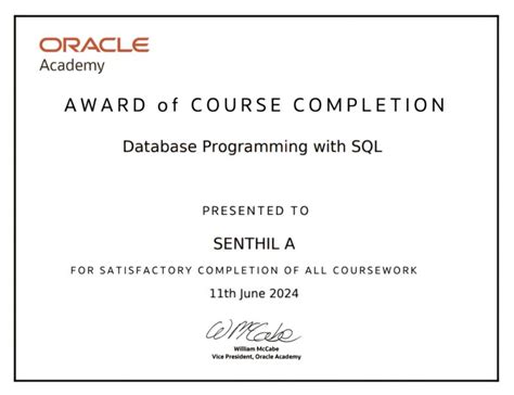 Oracleacademy Sql Databasemanagement Continuouslearning Senthil