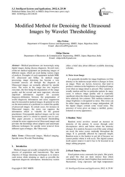 Pdf Modified Method For Denoising The Ultrasound Images By Wavelet Thresholding
