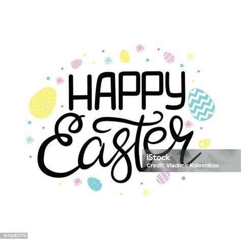 손은 행복한 부활절 텍스트를 스케치했습니다 그려진 부활 일요일 엽서 카드 초대장 포스터 배너 템플릿 레터링 타이포그래피 검은색에 대한 스톡 벡터 아트 및 기타 이미지
