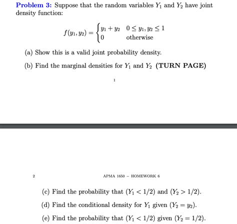 Solved Problem 3 Suppose That The Random Variables Y1 And