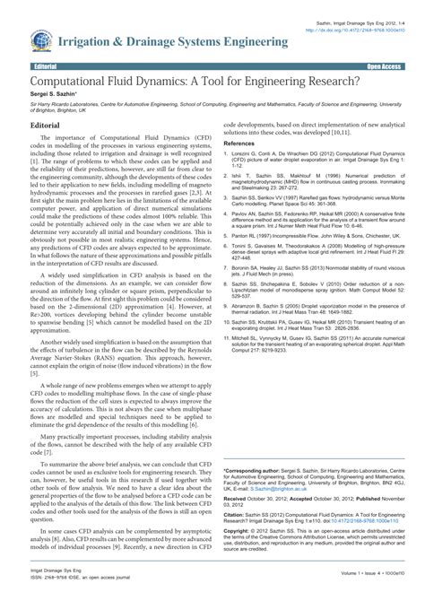 pdf computational fluid dynamics a tool for engineering research