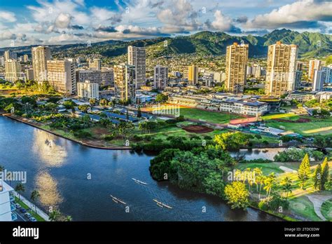 Colorful Canoes Waikiki Ala Wai Canal Reflection Hotels Apartment