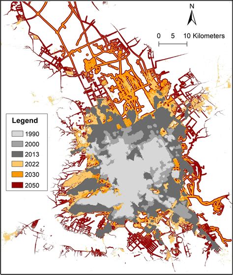 Actual Urban Areas For The Years 1990 2000 And 2013 And Predicted Download Scientific Diagram