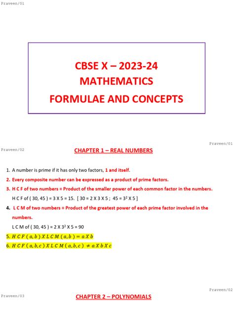 Maths Formulas Class 10 Pdf Quadratic Equation Factorization