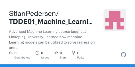 Github Stianpedersen Tdde01 Machine Learning Advanced Machine Learning Course Taught At