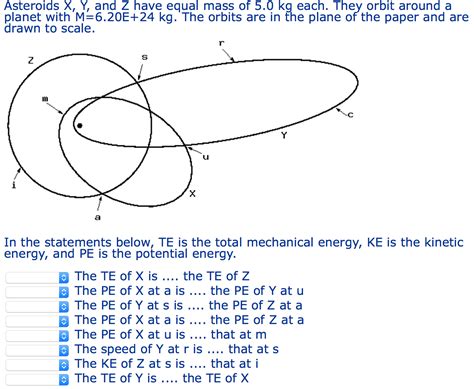 Solved Asteroids X Y And Z Have Equal Mass Of 50 Kq Each