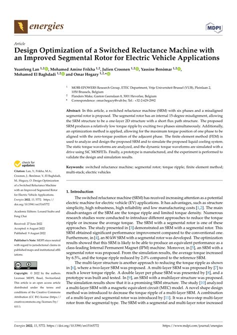 Pdf Design Optimization Of A Switched Reluctance Machine With An Improved Segmental Rotor For