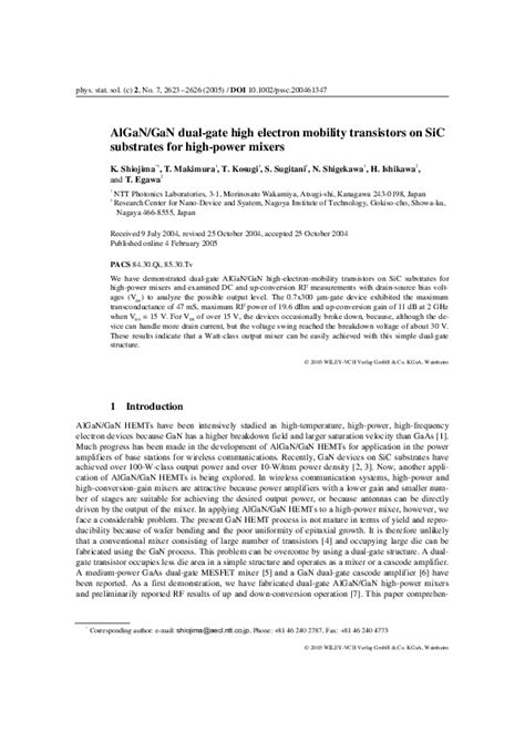 Pdf Algangan Dual Gate High Electron Mobility Transistors On Sic Substrates For High Power Mixers