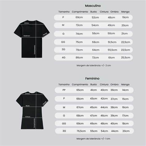 Tabela De Medidas Camisetas Masculinas E Femininas Zetaz
