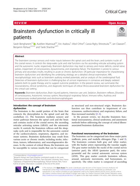 Brainstem Dysfunction In Critically Ill Patients Docslib