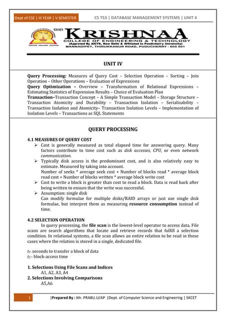 Query Processing Query Optimization And Transaction Pdf