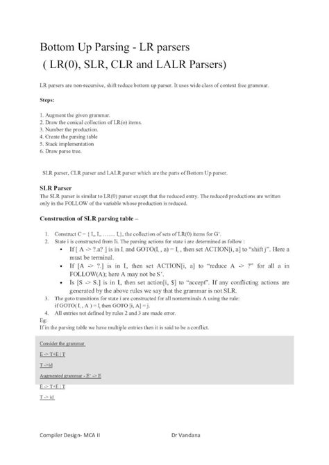 Pdf Lr0 Slr Clr And Lalr Parsers Bottom Up Parsing Lr €¦ · Bottom Up Parsing Lr