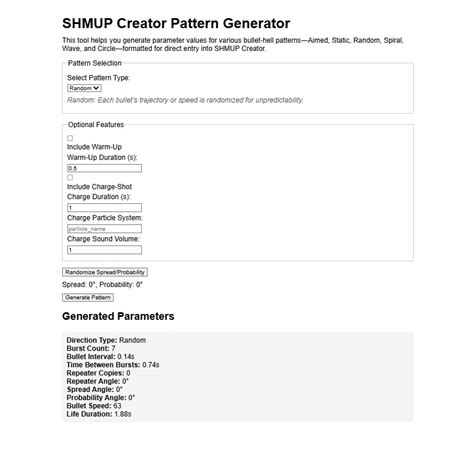Shmup Creator Bullet Pattern Randomiser By Ruok