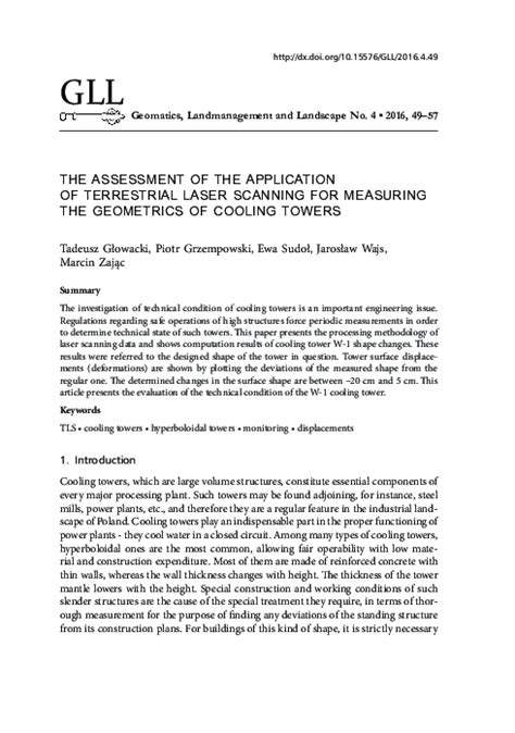 Pdf The Assessment Of The Application Of Terrestrial Laser Scanning For Measuring The