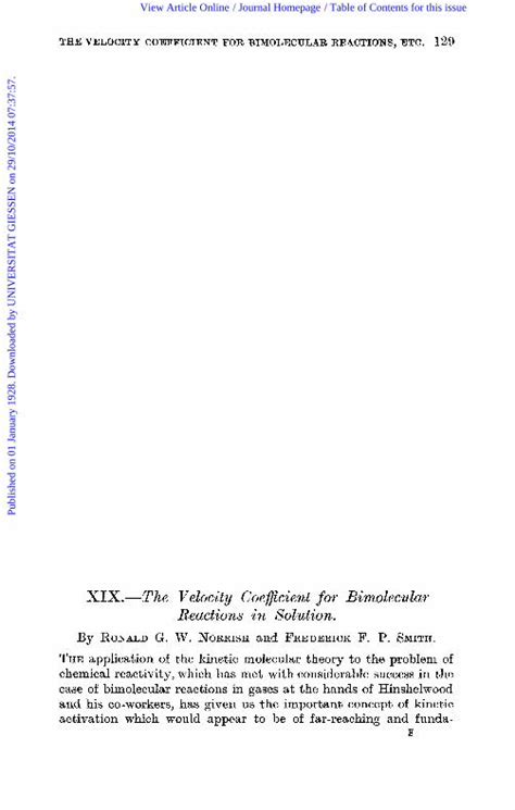 Pdf Xix The Velocity Coefficient For Bimolecular Reactions In