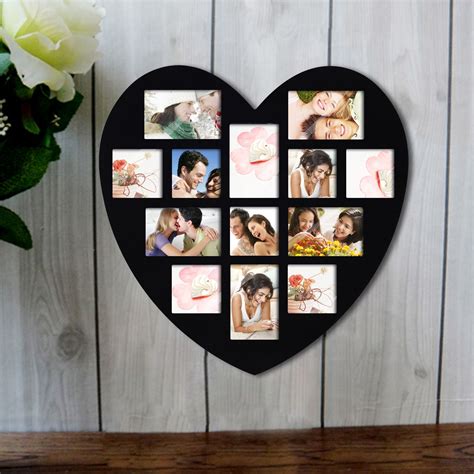 Adeco Decorative Black Wood Wall Hanging Heart Shaped Hanging Picture