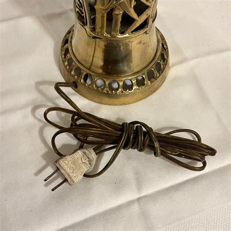 Vintage James Mont Style Reticulated Brass Table Lamp With Bamboo Cherry Blossom And Crane With