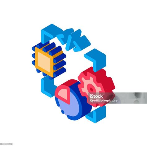 마이크로칩 프로그래밍 코드 기계 기어 및 인포그래픽 등극 아이콘 벡터 일러스트레이션 가상현실에 대한 스톡 벡터 아트 및 기타