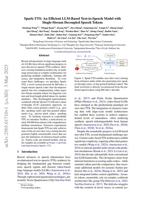 Pdf Spark Tts An Efficient Llm Based Text To Speech Model With Single Stream Decoupled Speech