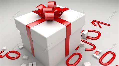 백분율 기호가 나타나는 빨간색 리본으로 싸인 흰색 선물 상자의 3d 그림 기호 그림 배경 크리스마스 쇼핑 배경 빨간색 배경