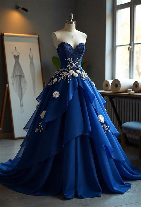 💙 Midnight Blue Couture Gown With Floral Elegance In 2025 Ball Gowns