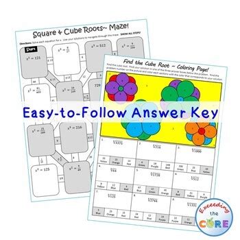 SQUARE CUBE ROOTS Maze Riddle Color By Number Fun MATH Activities