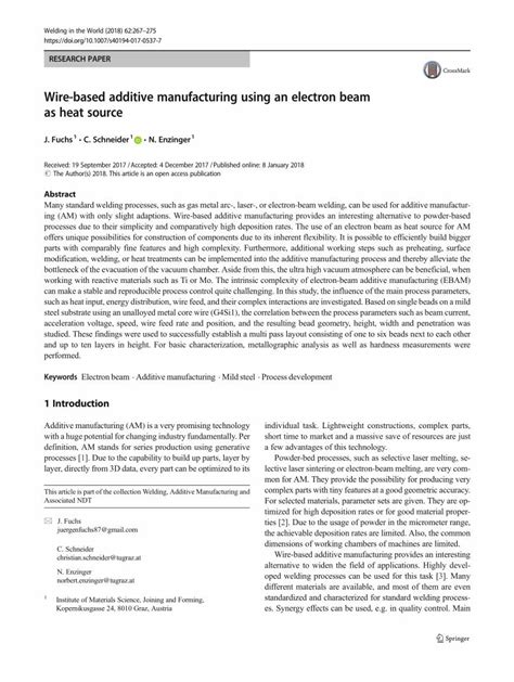 Pdf Wire Based Additive Manufacturing Using An Electron Beam