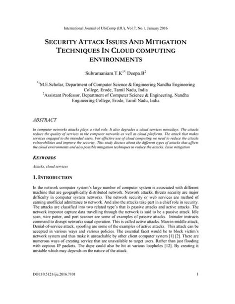 Security Attack Issues And Mitigation Techniques In Cloud Computing Environments Pdf