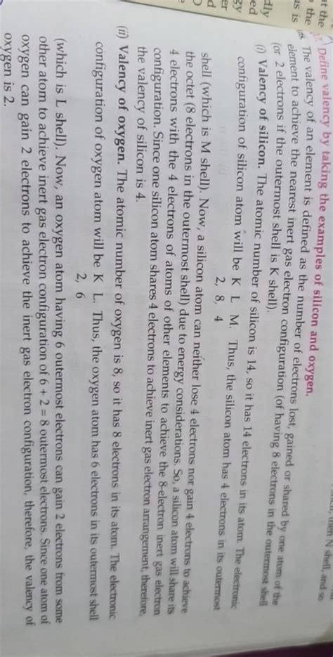 Define Valency By Taking The Examples Of Silicon And Oxygen 16 The Vale