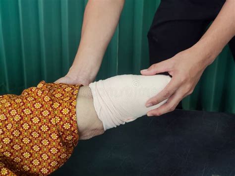 Below Knee Amputation Bandaging For Bk Prosthesis Stock Image Image Of Hand Closeup 254275129