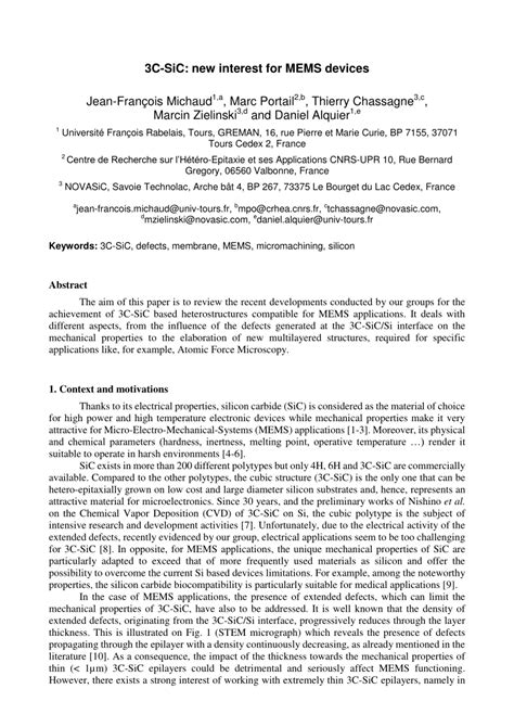 Pdf 3c Sic New Interest For Mems Devices