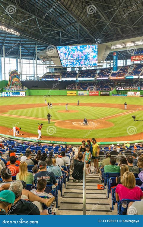 Fans Watching A Baseball Game At The Miami Marlins Stadium Editorial