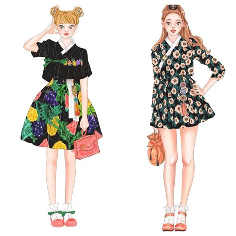 Hanbok Illustration 한복 Hanbok Korean Traditional Clothes Dress Fashion Illustration
