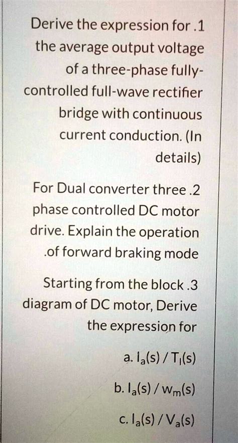 Solved Derive The Expression For The Average Output Voltage Of A Three