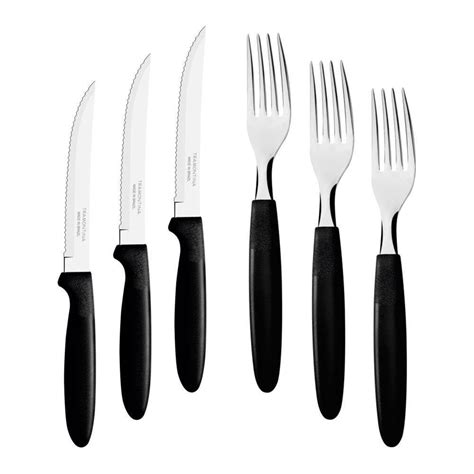 Kit Jogo De Faca E Garfo Ipanema 48 Peças Em Aço Inox Cabo Preto Ptop