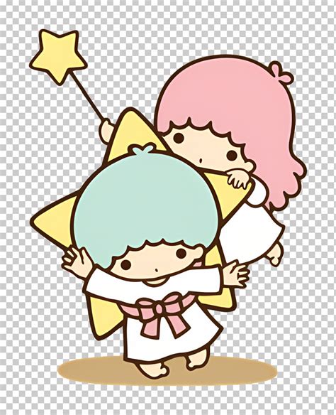 Little Twin Stars Cute Characters Playing With A Star Png Clipart