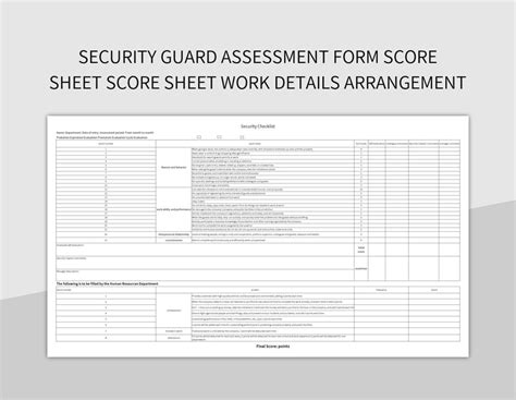 Security Guard Assessment Form Score Sheet Score Sheet Work Details