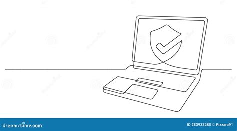 One Line Minimalism Laptop Vectoronline Secure And Data Encryption