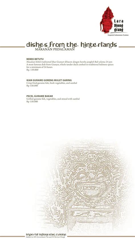 Menu At Lara Djonggrang Restaurant Jakarta