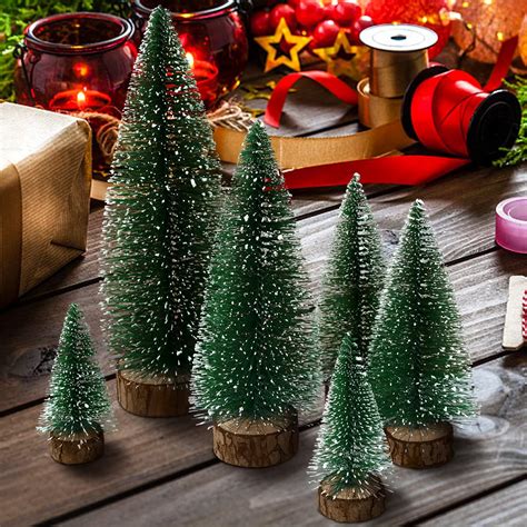 6pcs Mini Christmas Trees Decor Artificial Bottle Brush Tabletop Trees