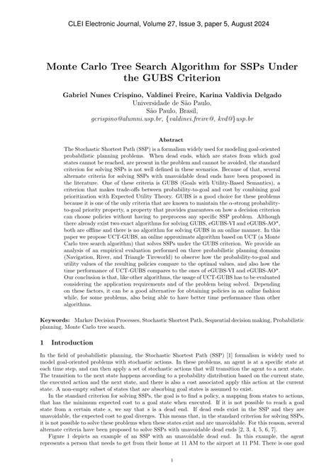 Pdf Monte Carlo Tree Search Algorithm For Ssps Under The Gubs Criterion